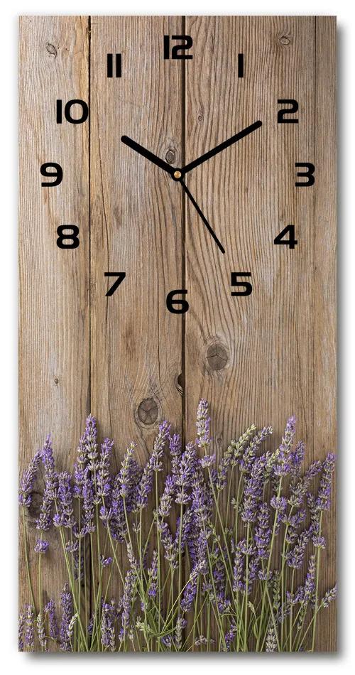 Wallmuralia Nástěnné hodiny Levandule na dřevě 30x60 cm