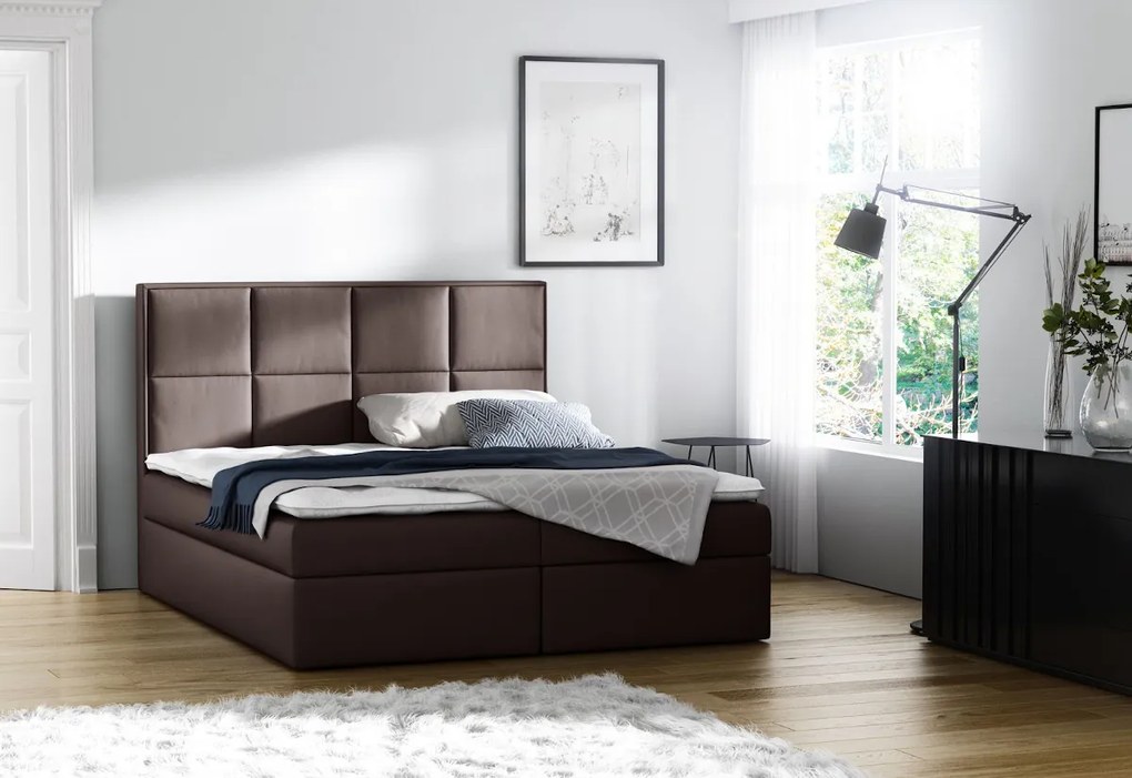 Expedo Čalouněná postel boxspring WOLF + topper, 140x200, madryt 3095