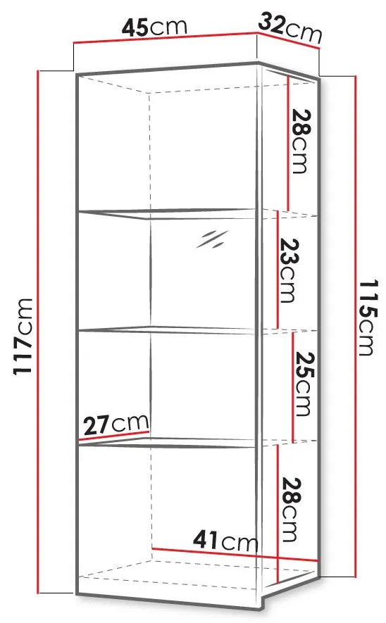 Prosklená závěsná vitrína s LED modrým osvětlením CHEMUNG - bílá / lesklá bílá