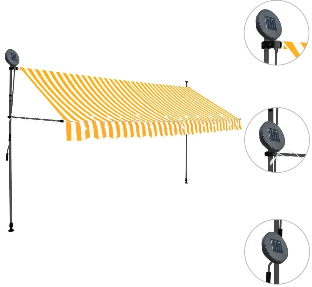 vidaXL Marketos Ručně zatahovací markýza s LED světlem 400 cm bílooranžová