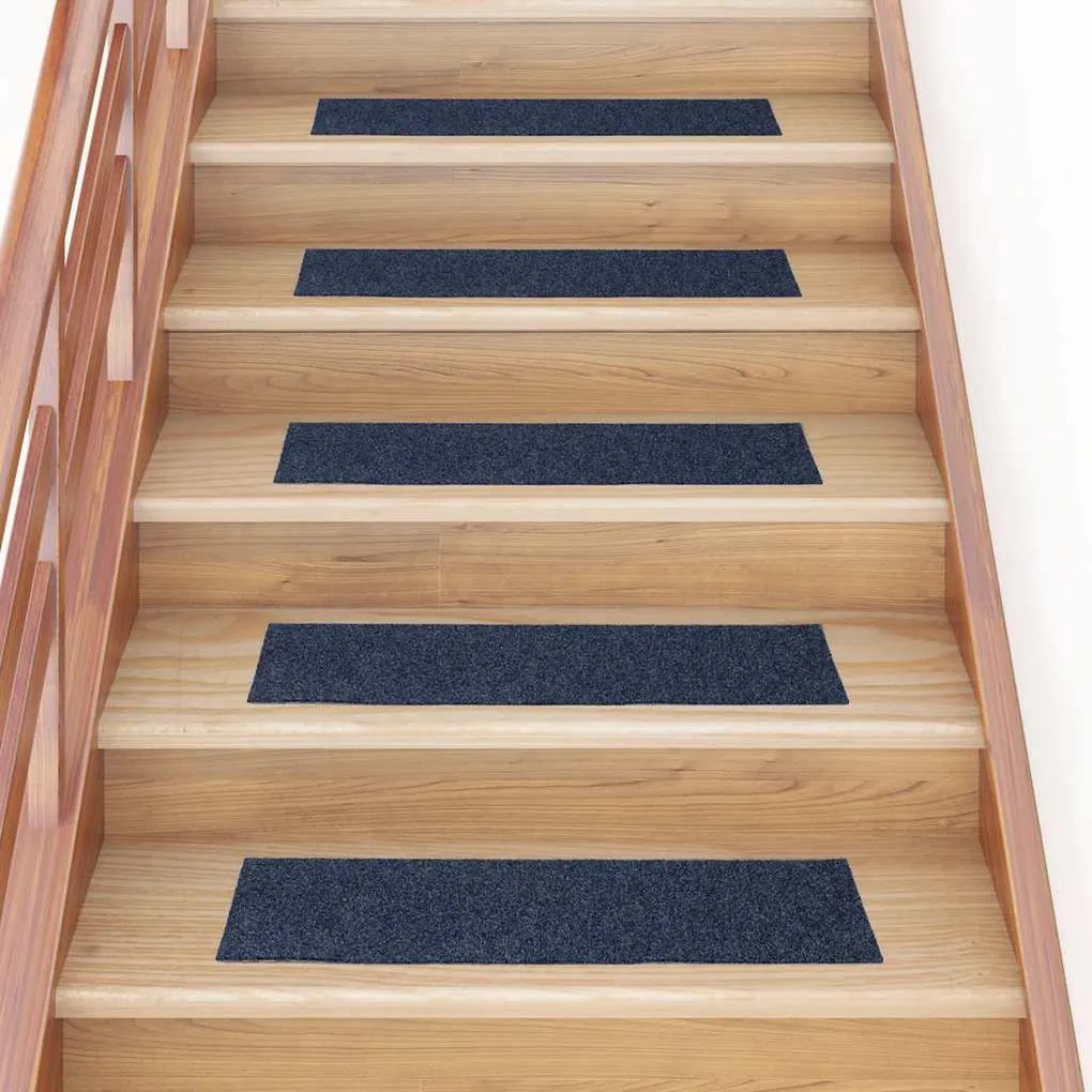 Schodové rohože samolepicí 15 ks 76 x 20 cm šedomodré obdélníkové 326929