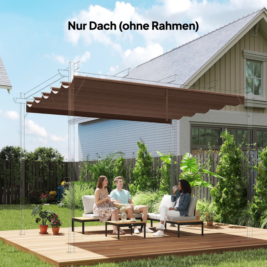 Náhradní střecha pro pergolu 3 x 3 m, zatahovací, s otvory pro odvod dešťové vody, odolná proti povětrnostním vlivům, polyester, 250 x 255 cm Káva