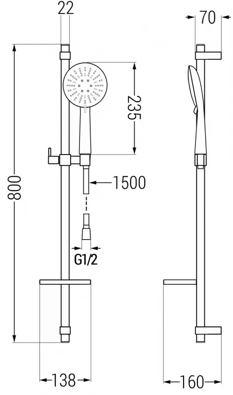 Mexen DQ67 posuvný sprchový set, Černá - 785674581-70