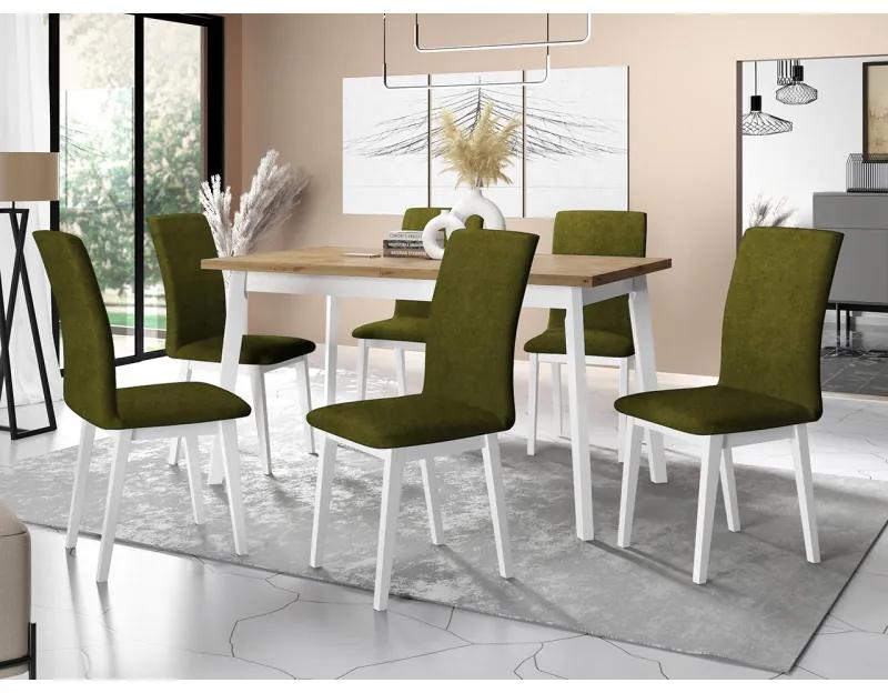 Jídelní stůl se 6 židlemi AL23, Barva dřeva: dub artisan - L, Potah: 25x - Paros 2, Barvy nožiček: Bíla
