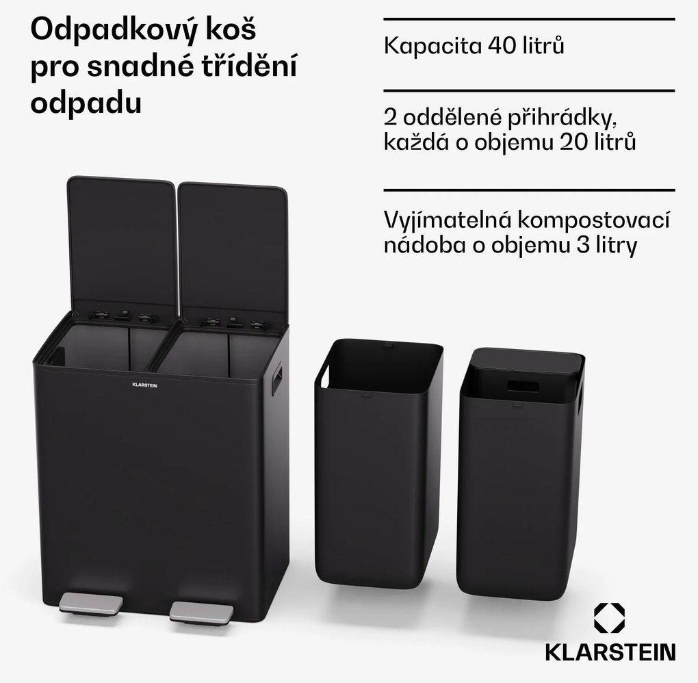Klarstein EcoVista, odpadkový koš s kompostérem, 40 l + 3 l/koš + kompostér, Soft-Close