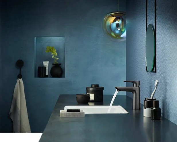 Hansgrohe Talis E, páková umyvadlová baterie 110 CoolStart s odtokovou soupravou s táhlem, kartáčovaná černá chromová, 71713340