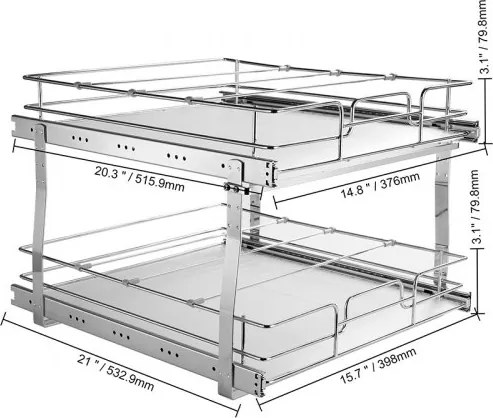 2-vrstvý 40,6 cm š × 53,3 cm D výsuvný organizér do skříňky