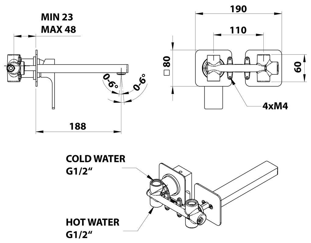 Sapho Sapho, FORATA podomítková umyvadlová baterie, délka hubice 20cm, chrom