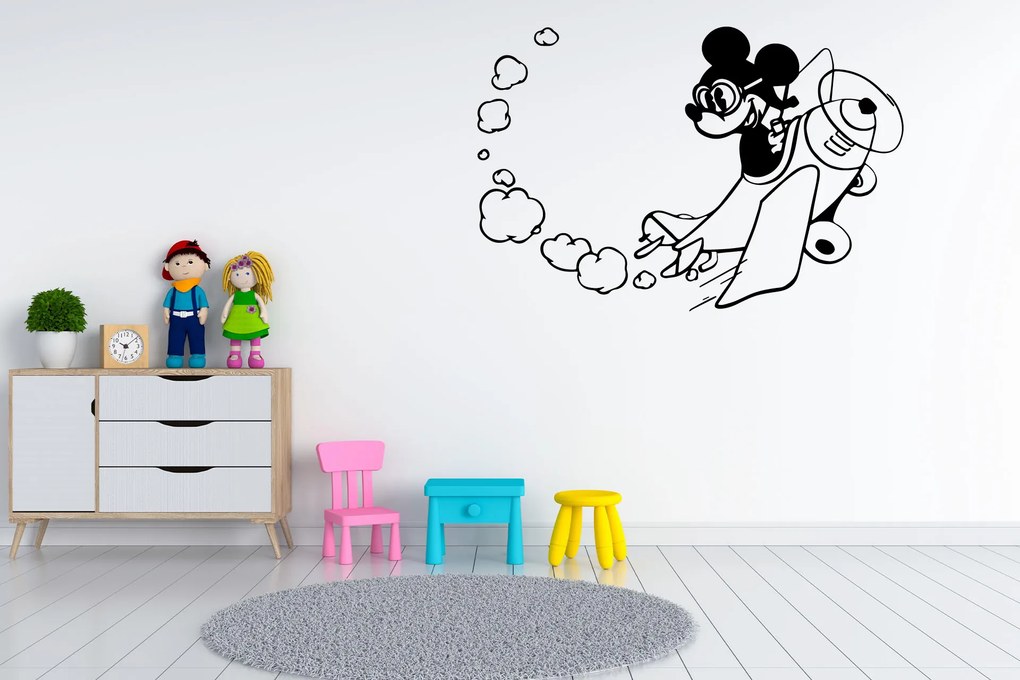 Lepy.cz Samolepka na zeď Mickey Mouse - letadlo Velikost (šířka x výška): 65x43cm, Barevná varianta: Bílá
