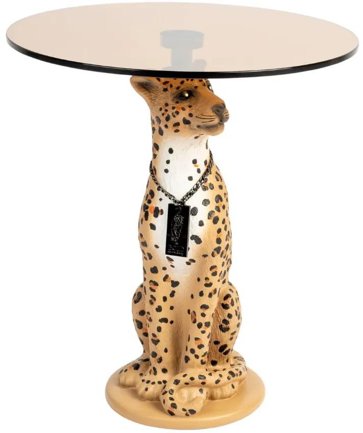 OnaDnes -20% Hnědý odkládací stolek Bold Monkey Proudly Crowned Panther 40 cm se skleněnou deskou
