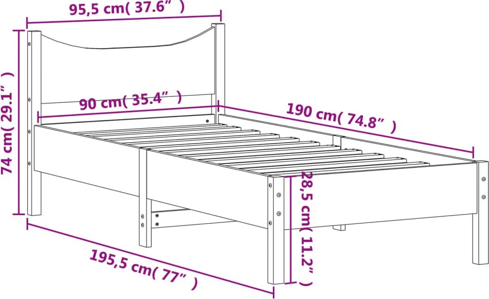 vidaXL Rám postele 90 x 190 cm masivní borové dřevo [844753] Barva: Bílá