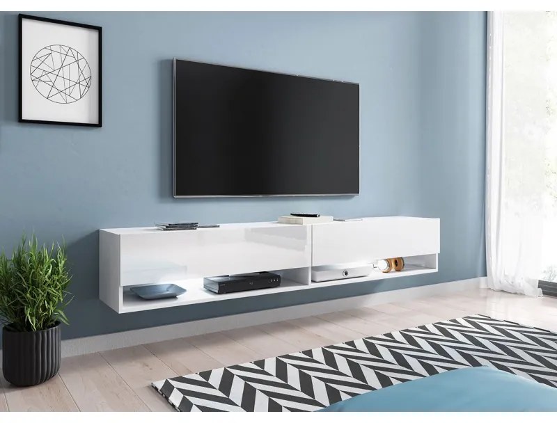 TV stolek Adenik 180, Barva: wotan / černý lesk, Osvětlení: osvětlení LED RGB - barevné