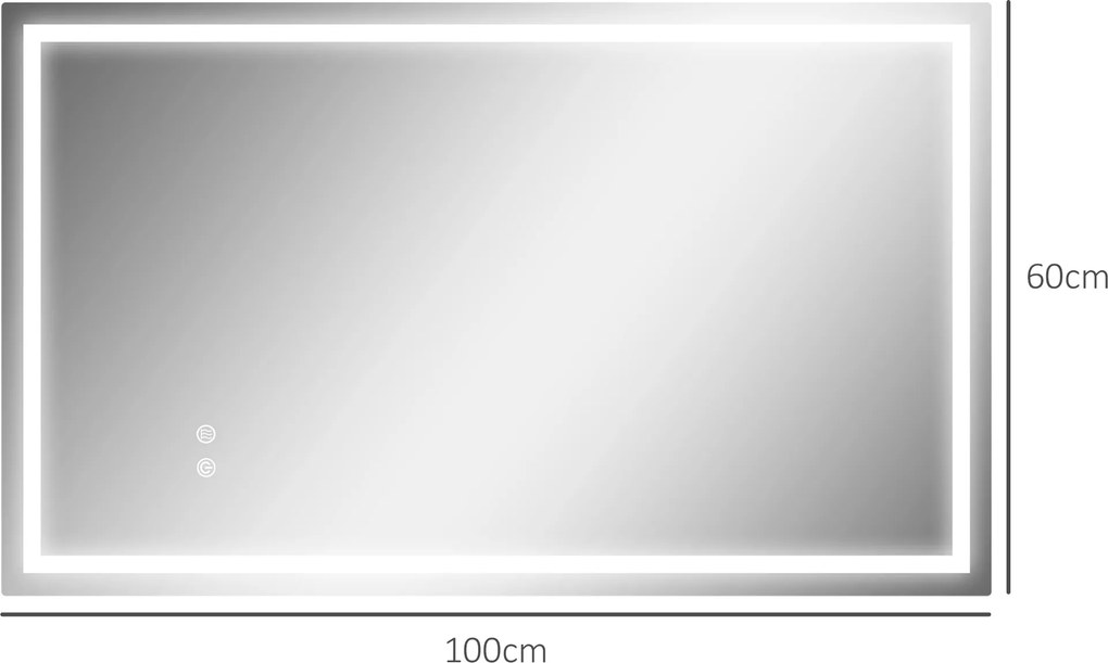 HOMCOM LED koupelnové zrcadlo, nastavitelná jasnost, funkce proti zamlžení, vodotěsné