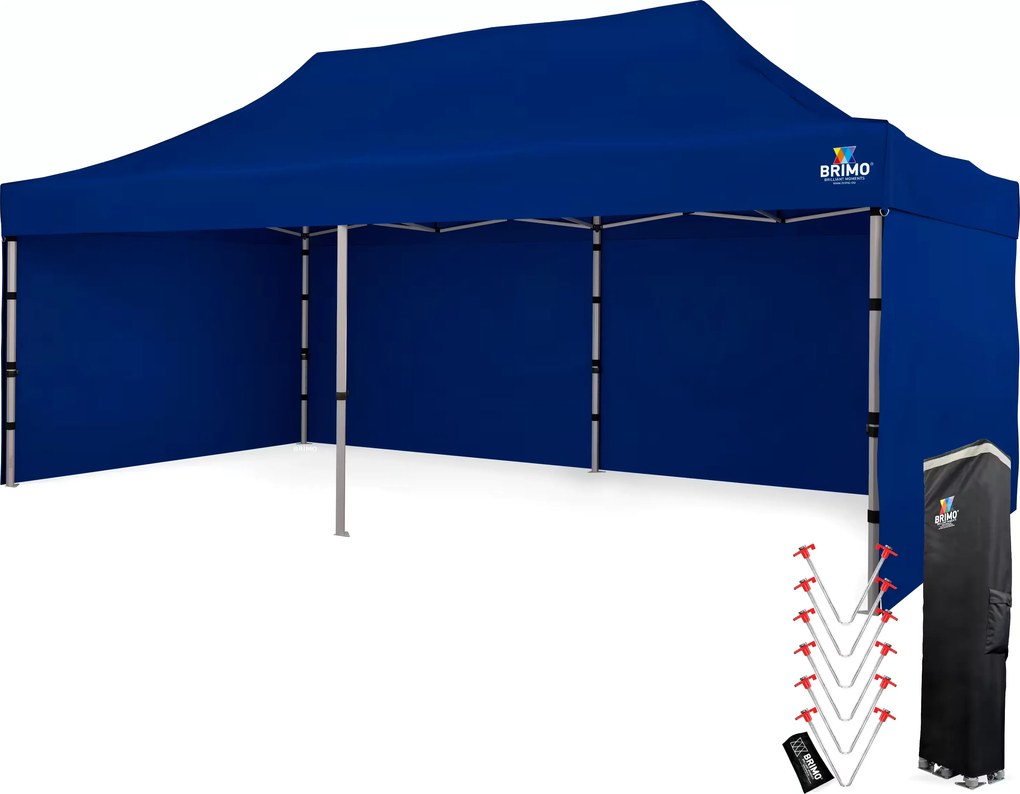 BRIMO Nůžkový párty stan 3x6 m hliníkový – Elegantní a rychle rozložitelný - s 3 stěnami - Modrá P. Alu