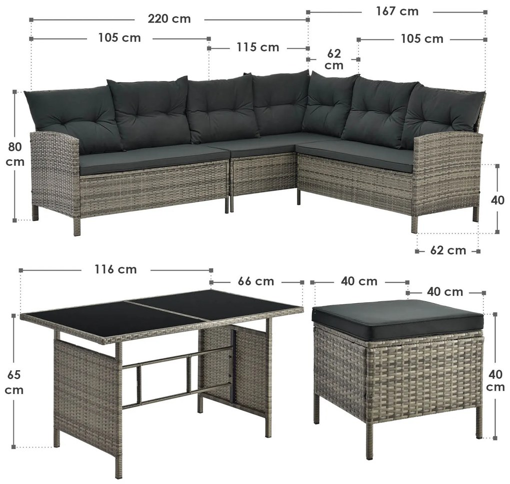 Juskys Zahradní ratanový set Manacor - šedá