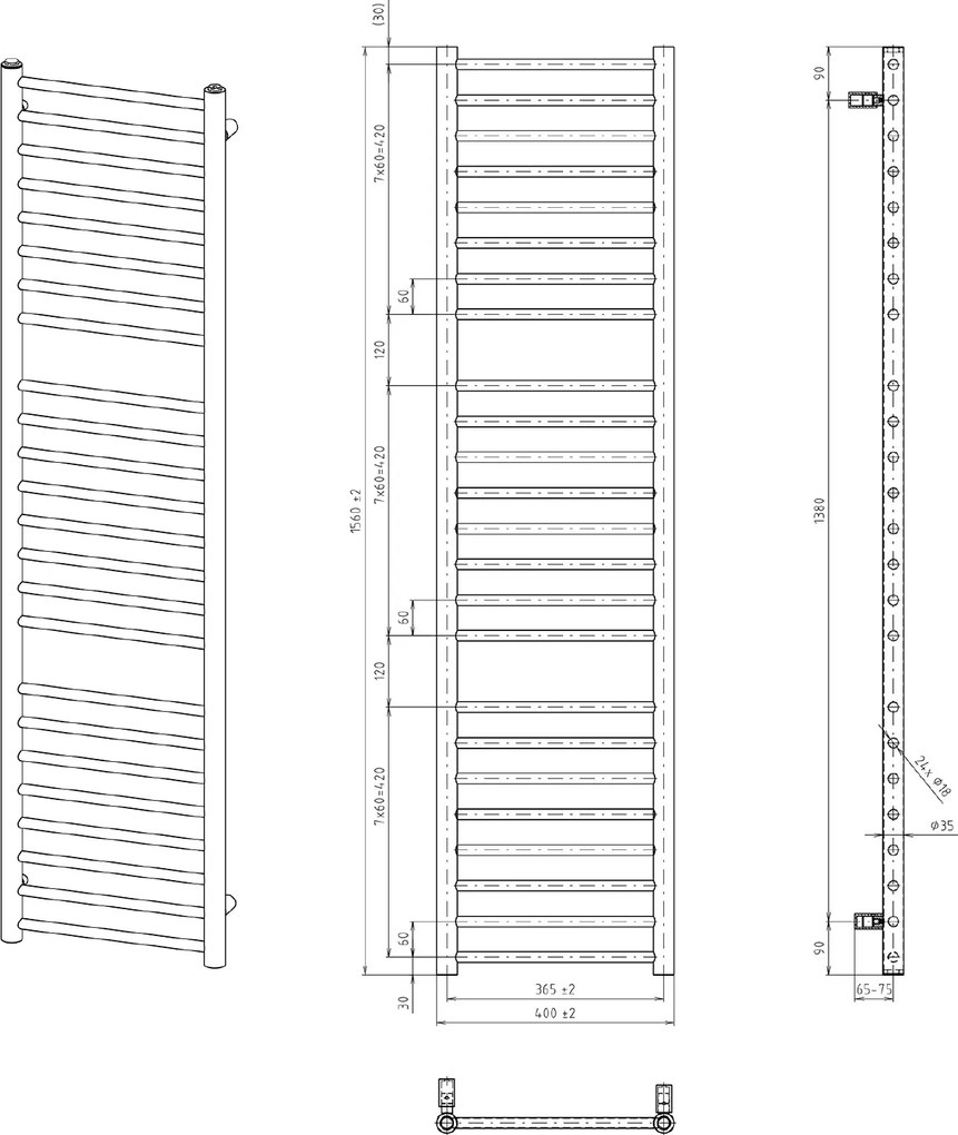 Sapho Sapho, DINA topné těleso 400x1560mm, bílý, IR364W