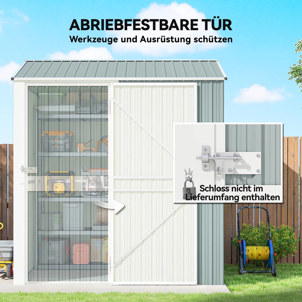 Outsunny kovový zahradní domek na nářadí 3,5 m² – vysoký uzamykatelný zahradní domek se štítnou střechou, větráním a rukavicemi v balení, 209 x 177 x…