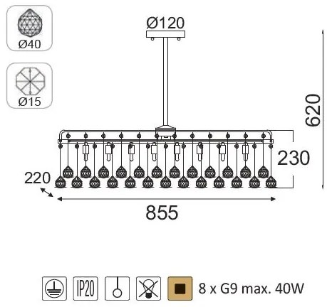 ACA DECOR Závěsné svítidlo PATRICIA max. 8x40W/G9/230V/IP20