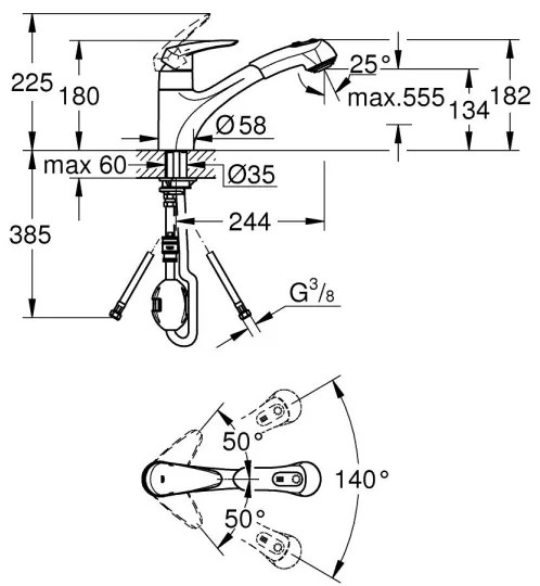 GROHE 32257001 - Dřezová baterie EURODISC lesklý chrom