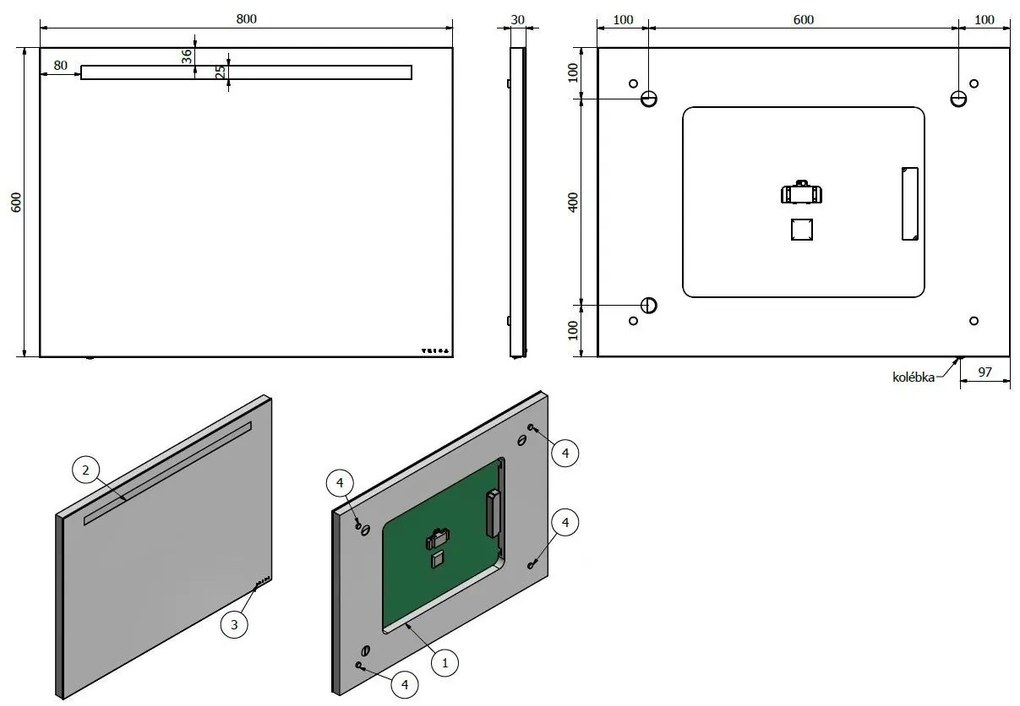 HOPA Zrcadlo s LED osvětlením BEROUNKA Rozměr A - 120 cm, Rozměr B - 3 cm, Rozměr C - 60 cm - ZRBERO6012