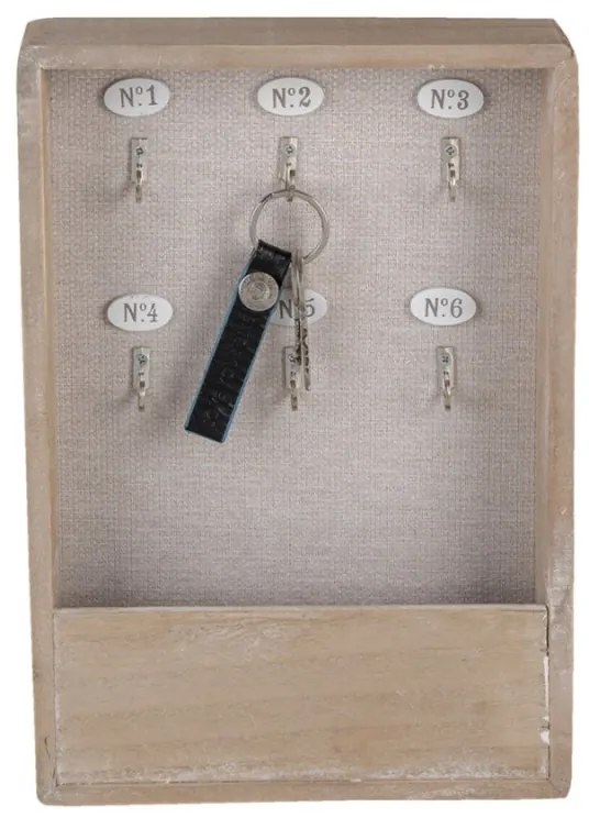 Hnědý dřevěný věšák na klíče s patinou – 20x5x30 cm