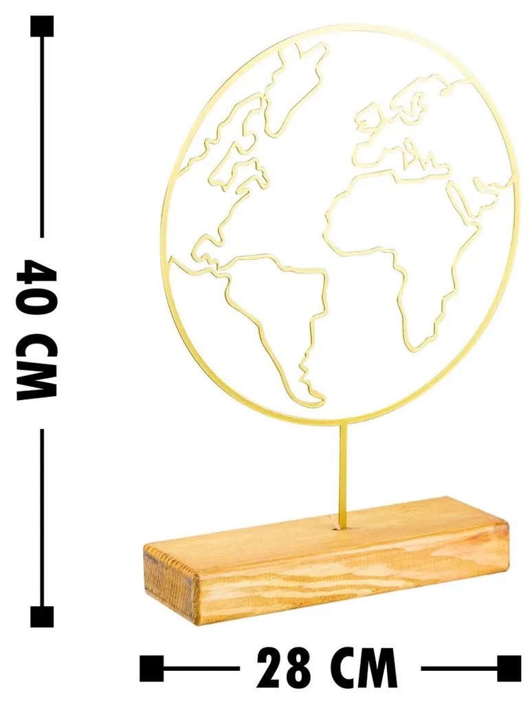 Kovová dekorace World 40 cm zlatá