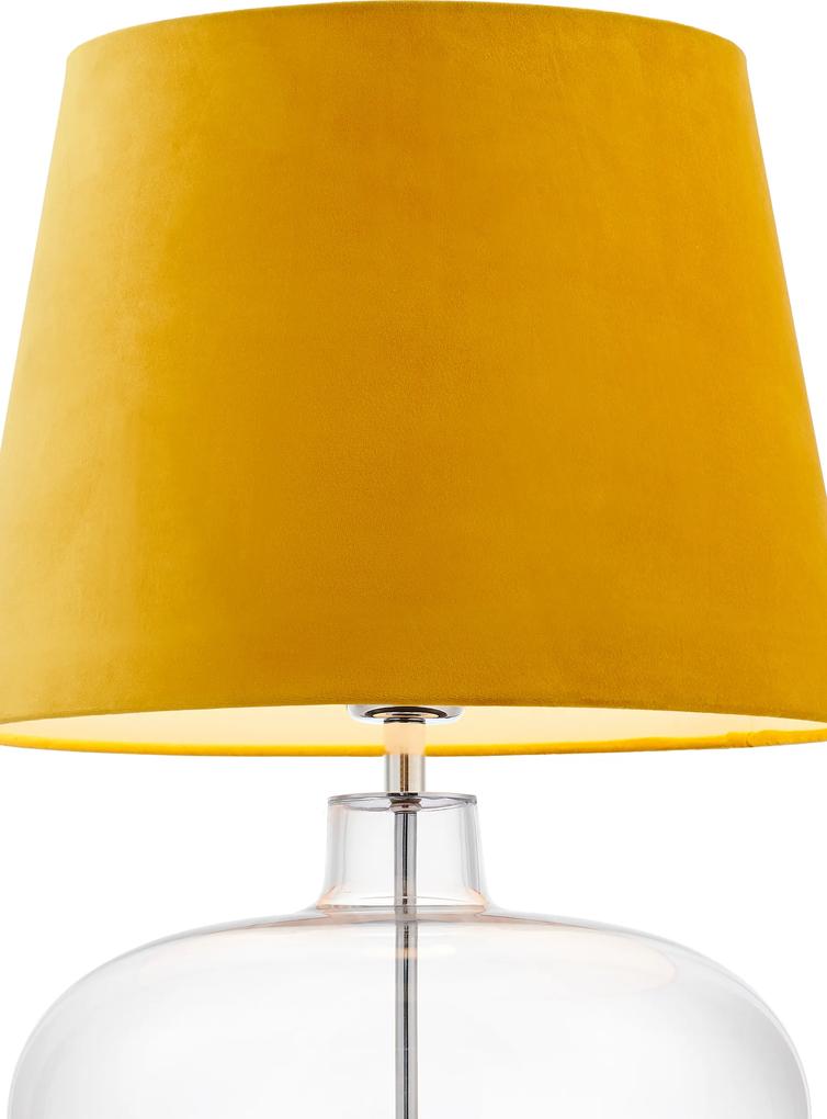 Stolní lampa Sawa Velvet průhledný podstavec žluté stínidlo