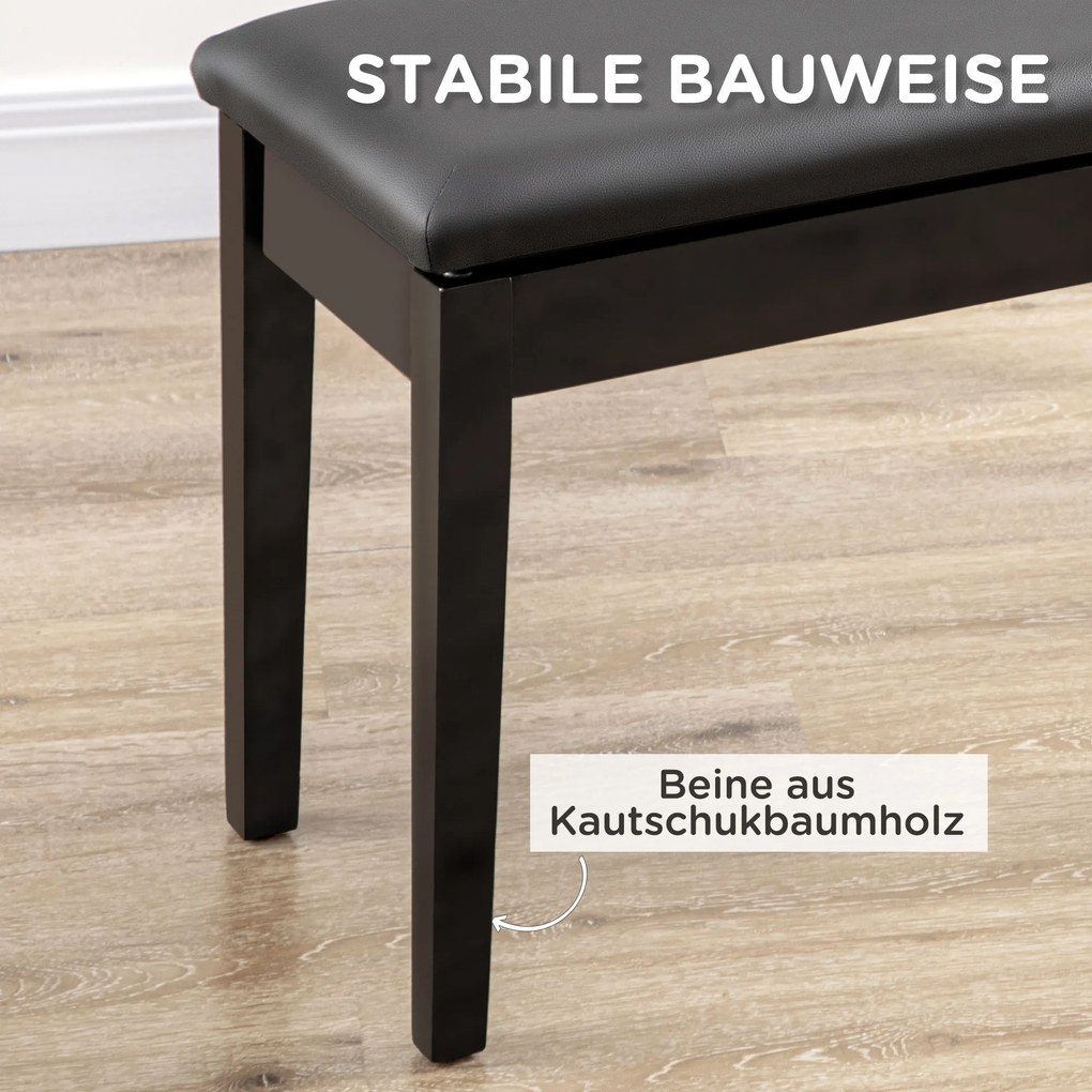 Výškově nastavitelná klavírní lavice HOMCOM s úložným prostorem, klavírní lavice s koženými polštáři v černé barvě, 75x35x49 cm, ideální pro hudebníky