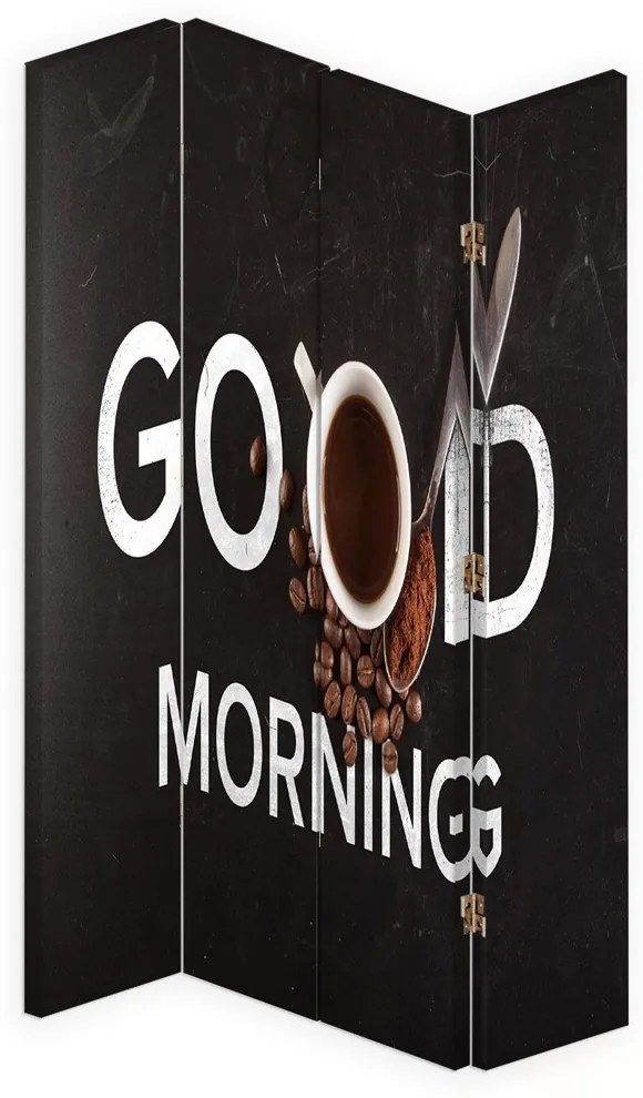 Ozdobný paraván Dobré ráno, káva - 145x170 cm, čtyřdílný, klasický paraván