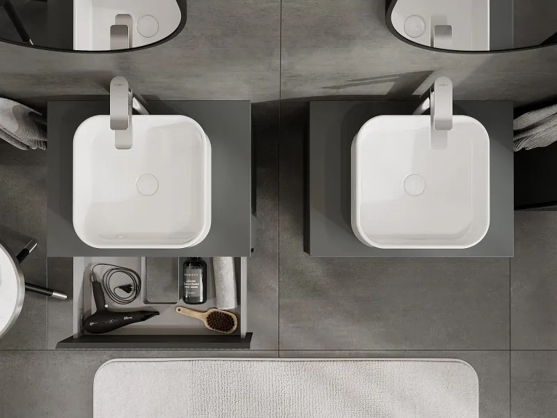 Mexen Rivel, koupelnová skříňka 60 cm s pracovní deskou, 2 zásuvky, drážkovaná, grafitová matná, 91A20-06047-2-BFFC66