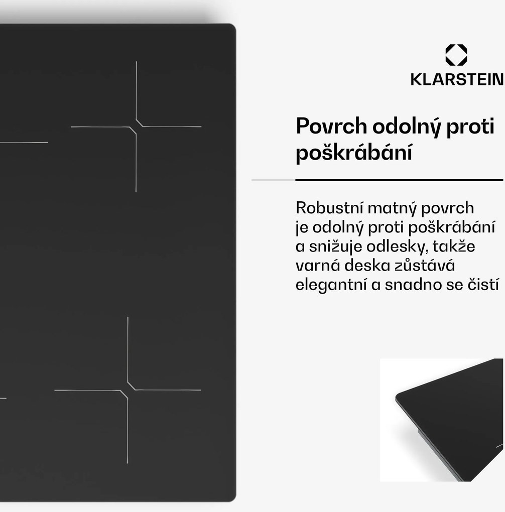 Klarstein PowerGlide indukční varná deska | Odolná proti poškrábání | 4 varné zóny | 7400 W | 60 cm