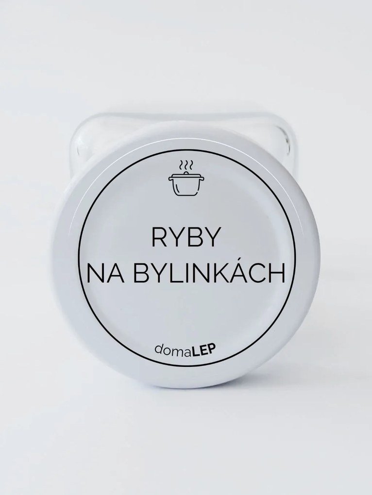 Samolepka na kořenky RYBY NA BYLINKÁCH průhledná 5 cm základní písmo