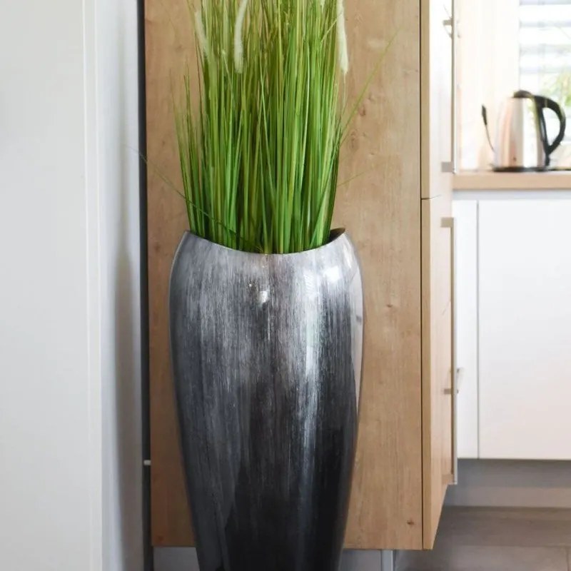 Exkluzivní květináč DELUXE 81, sklolaminát, výška 81 cm, černo/stříbrný lesk