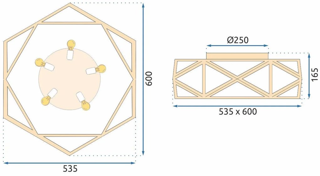 Toolight Toolight, stropní svítilna 60cm 5xE27 APP1240-C, zlatá, OSW-40095
