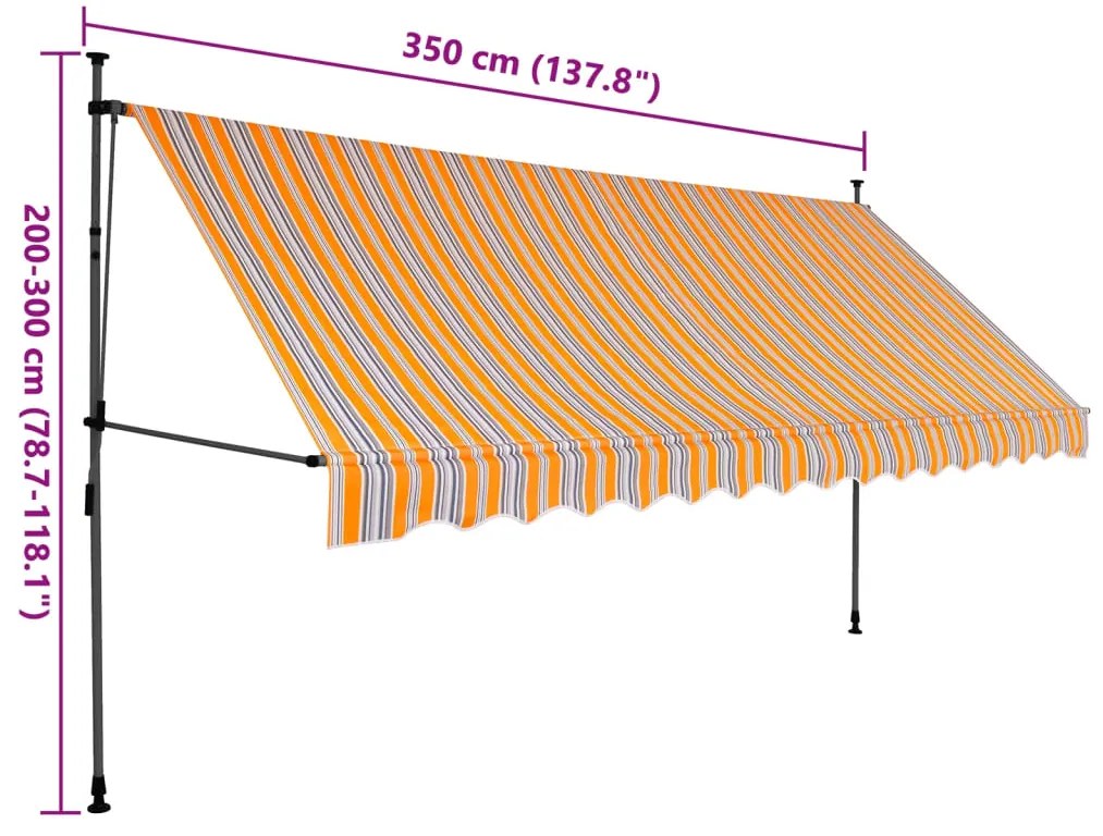 vidaXL Marketos Ručně zatahovací markýza s LED světlem 350 cm žlutomodrá