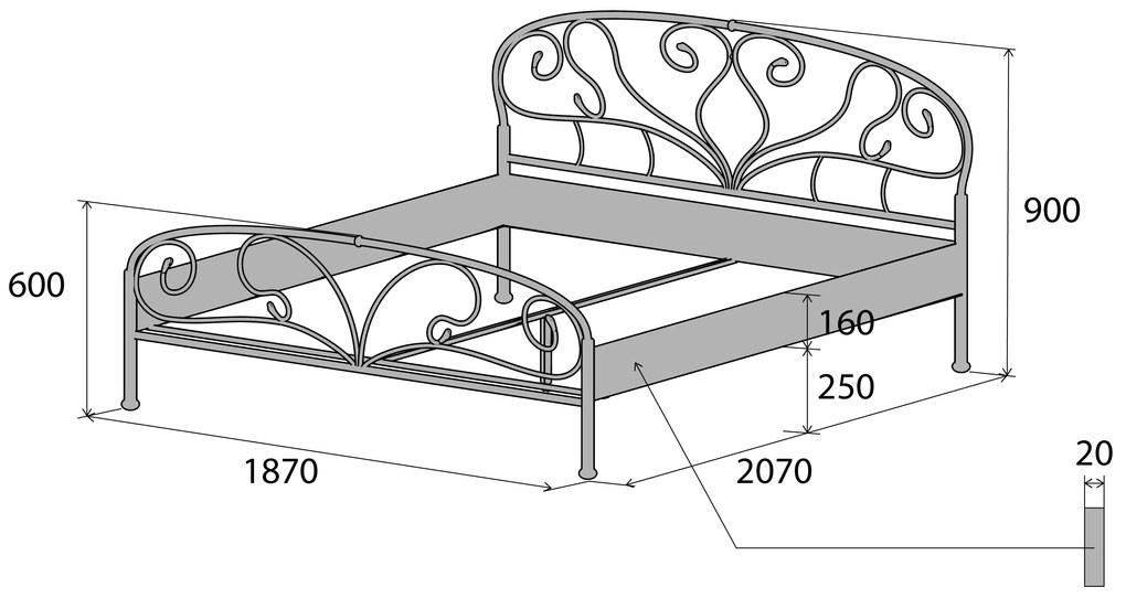 Nábytek ATIKA s.r.o. Kovová postel  KLAUDIE Povrchová úprava: stříbrná RAL 9006, Rozměr: 120 x 200 cm