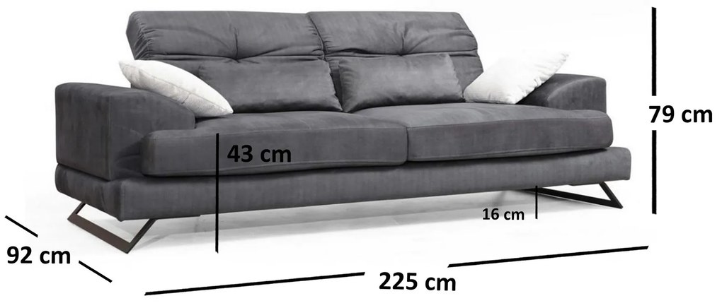 Atelier del Sofa 3-místná pohovka Frido 3 Seater, Antracitová