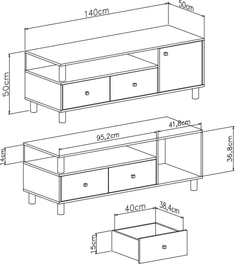 FARO | TV stolek FR8 se zásuvkami | 140 cm | bílá/artisan/šedá