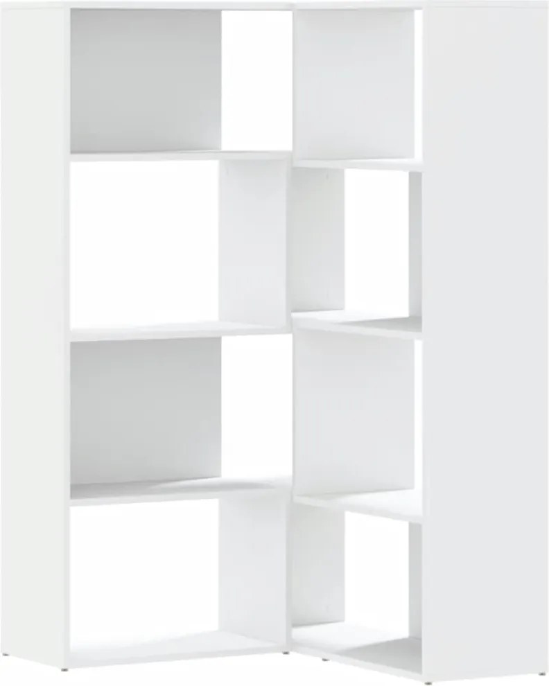 Rohová 4patrová knihovna bílá 85 x 85 x 140 cm kompozitní dřevo 3307810