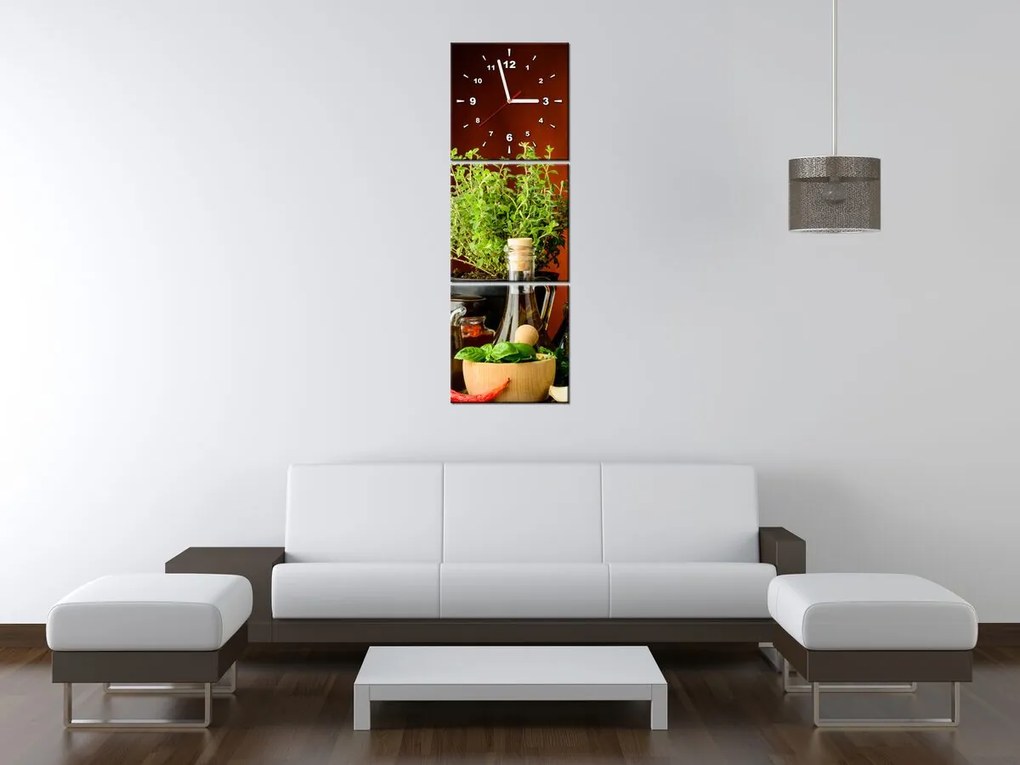Gario Obraz s hodinami Zeleninové přísady - 3 dílný Rozměry: 100 x 70 cm