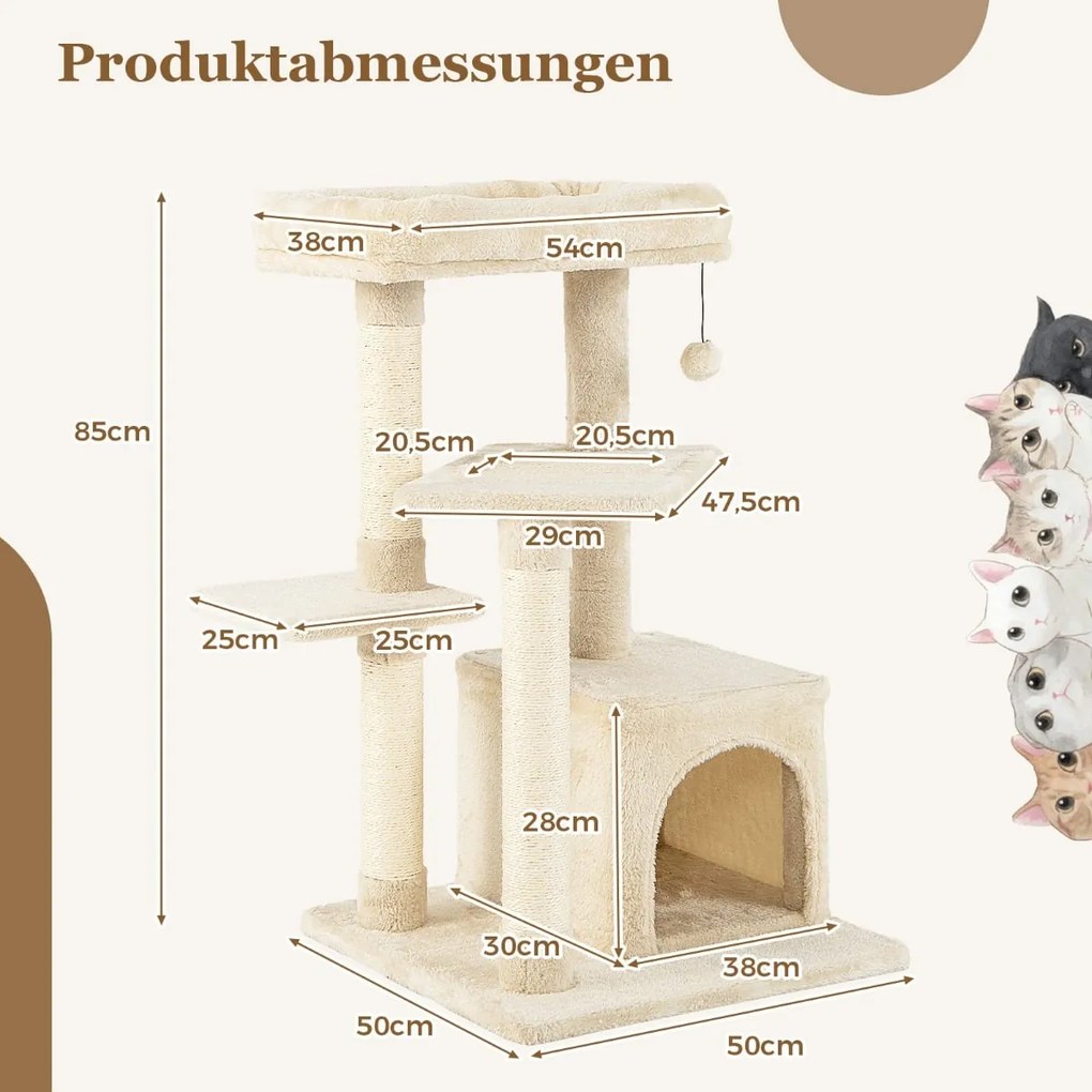 Costway 4-Tier škrabadlo se sisalovými sloupky Plyšová platforma na vrcholu