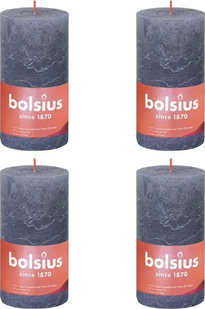 Bolsius Rustikální válcové svíčky Shine 4 ks 130x68mm [440832] Barva: Bouřkově šedá