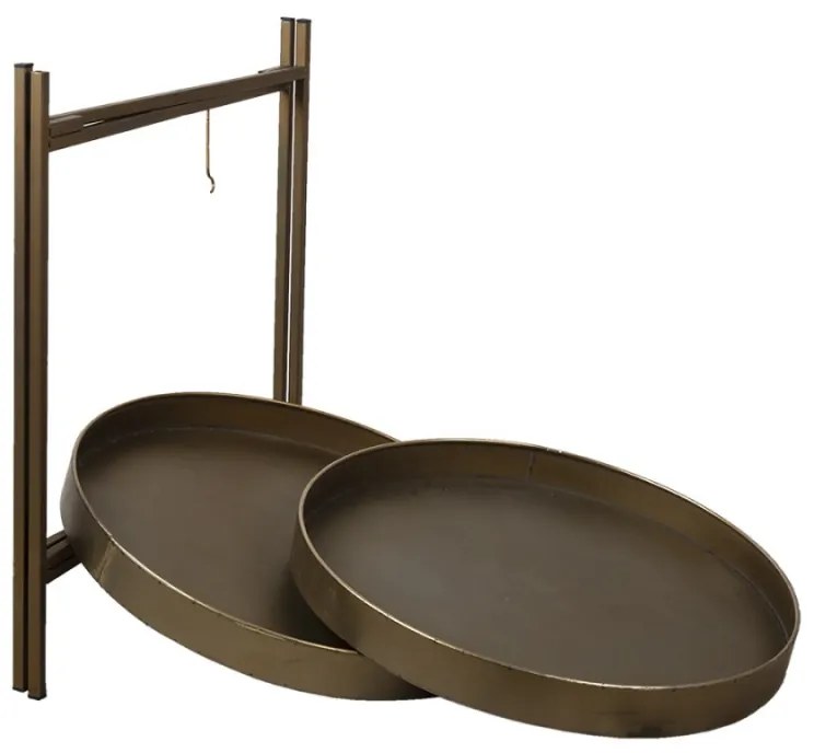 Bronzový antik kovový patrový odkládací stolek – 52x60 cm