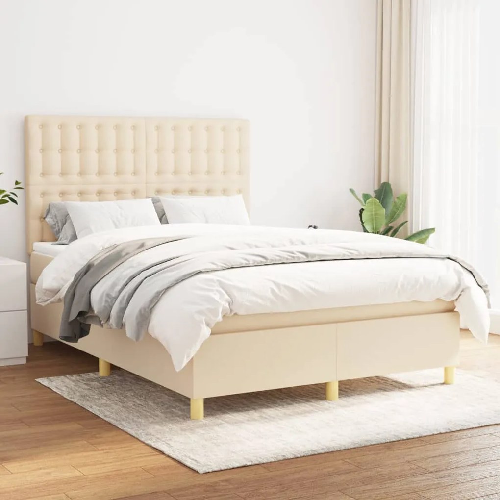 Box spring postel s matrací krémová 140x190 cm textil 3142654