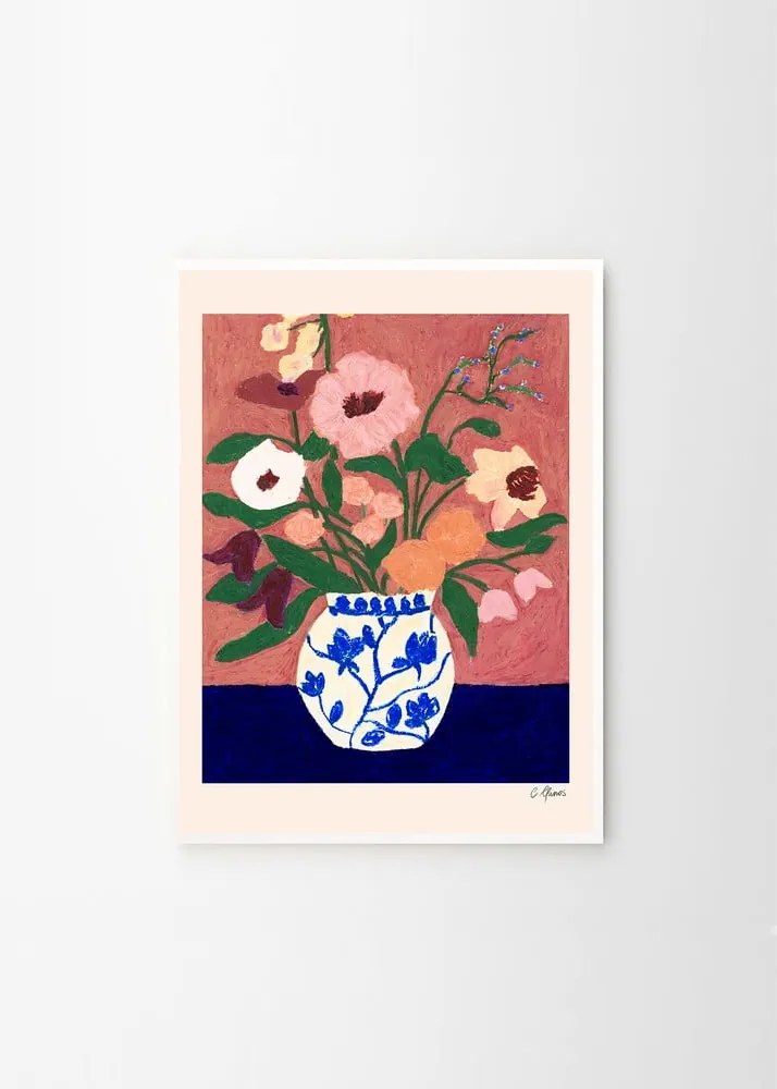 Plakát 30x40 cm Flowers on Blue Table – Carla Llanos – The Poster Club