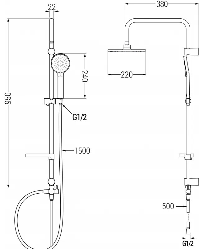 Mexen Carl sprchový sloup s horní a ruční hlavicí, černá, 78240-70