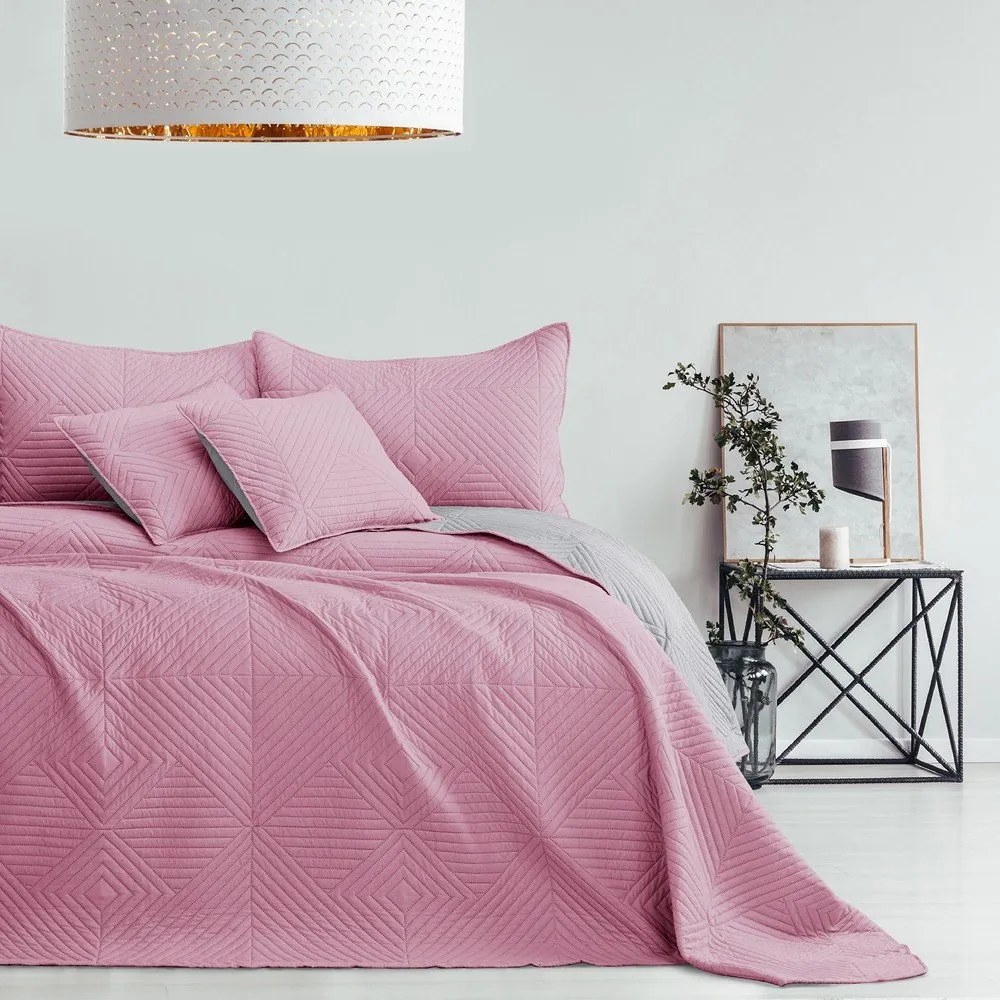Růžový/světle šedý prošívaný přehoz z mikrovlákna 240x260 cm Softa – Restilo
