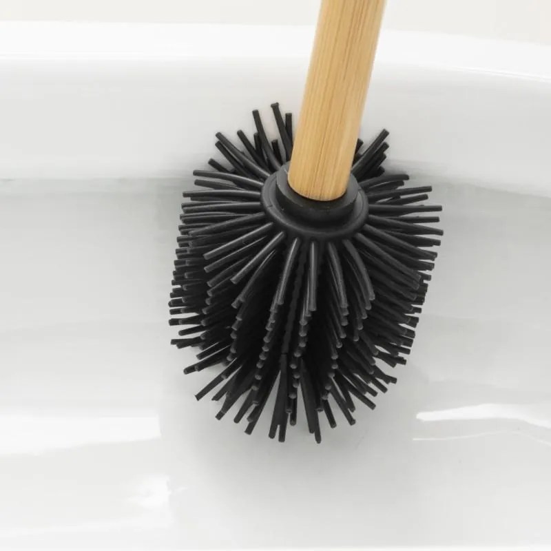 Erga Bambo, WC kartáč se silikonovou hlavou a bambusovou rukojetí, 34 cm, černá/bambus, ERG-YKA-V.WCZ BAMBO-SILKA