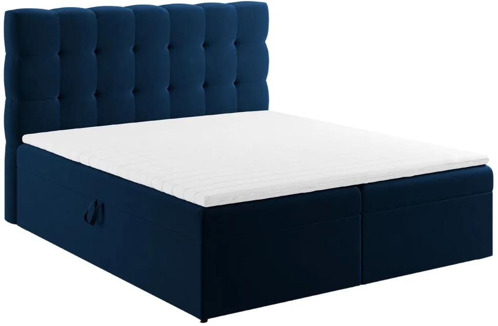 OnaDnes -20% Královsky modrá sametová dvoulůžková postel boxspring MICADONI Mamaia 180 x 200 cm