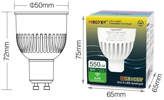 LED Solution Mi-Light MiBoxer RF LED žárovka RGB+CCT 6W GU10